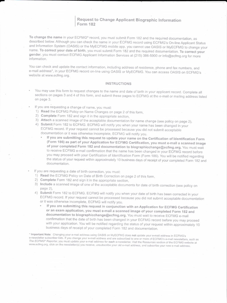 Form 182 For Name Correction | PDF | Identity Document | Passport