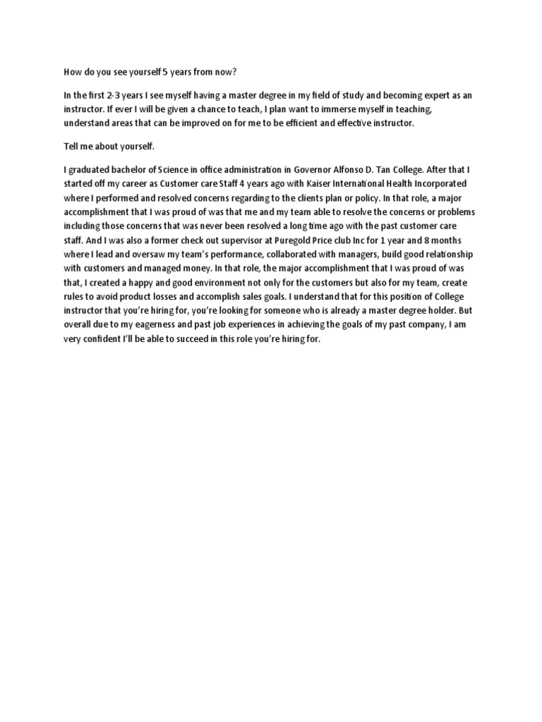 How Do You See Yourself 5 Years From Now | PDF