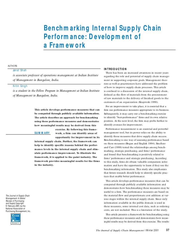 Benchmarking Internal Supply Chain Performance: Development of A ...