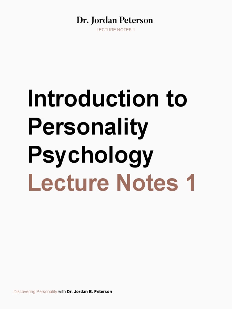 Introduction To Personality Psychology: Lecture Notes 1 | PDF ...