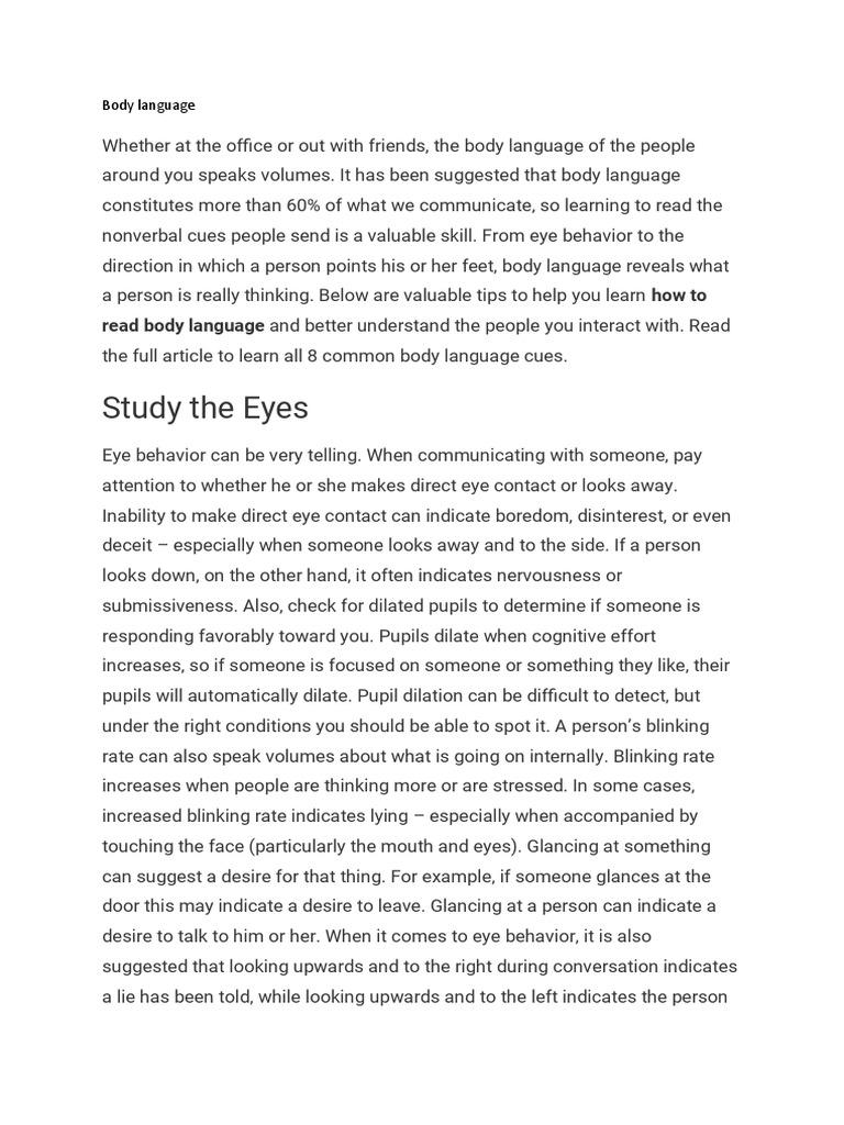 Study The Eyes: Read Body Language and Better Understand The People You ...