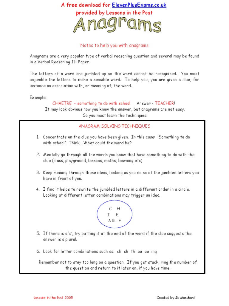 11 Plus Anagram Techniques | PDF