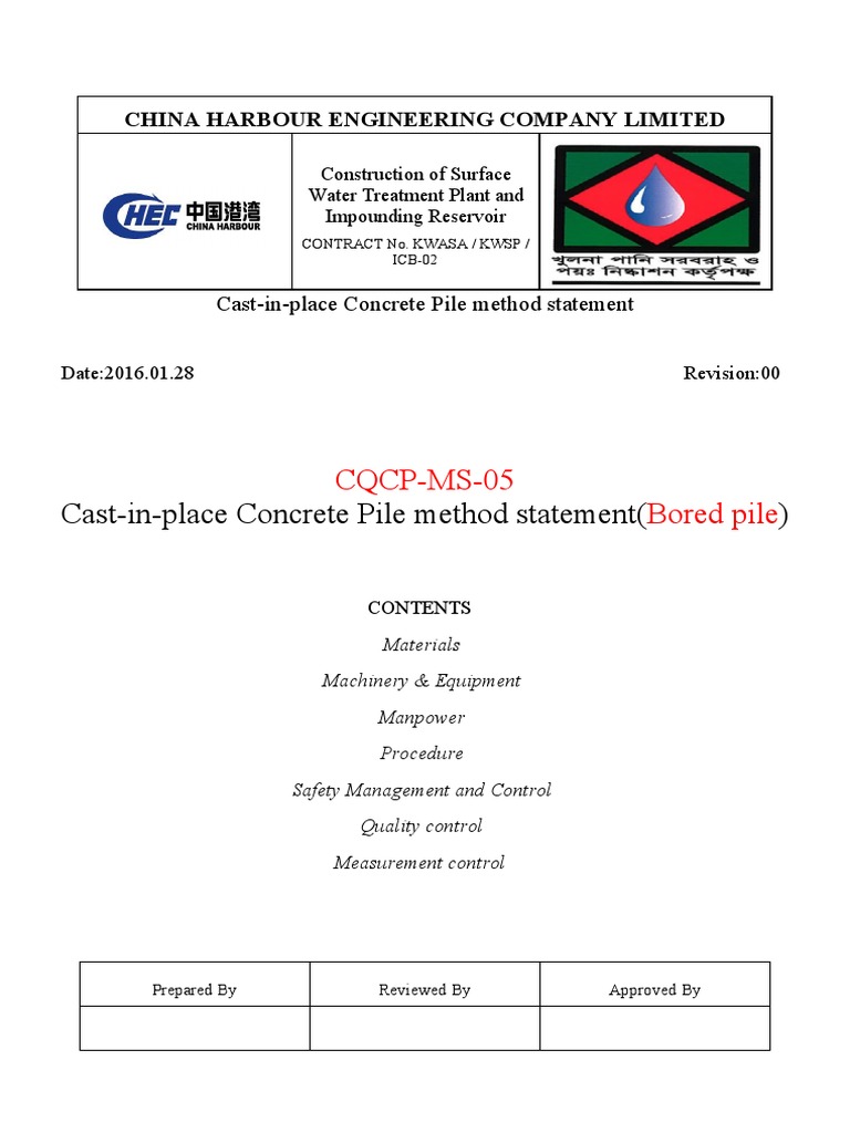 MS 05 Cast-In-place Concrete Pile Method Statement (Bored Pile) | PDF | Deep Foundation | Concrete