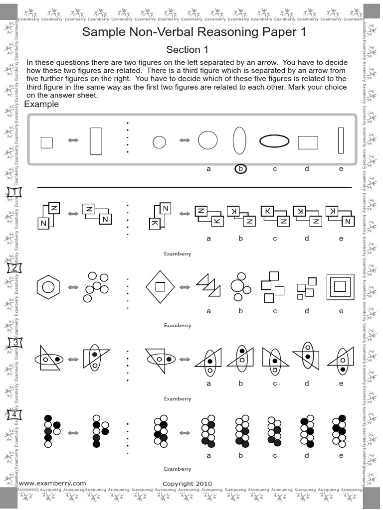 Sample Non-Verbal Reasoning Paper 1: Section 1 | PDF
