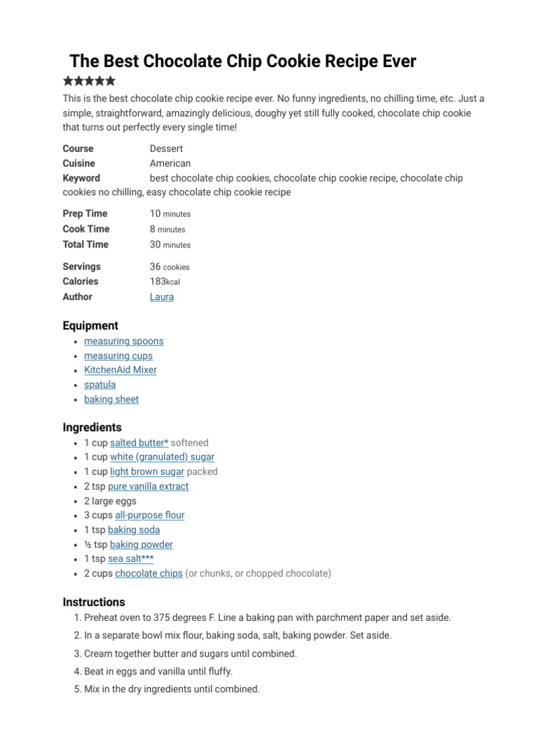 The Best Chocolate Chip Cookie Recipe Ever - JoyFoodSunshine | PDF ...
