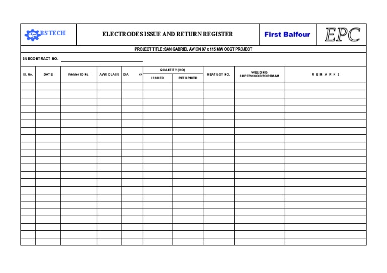 Bs Tech: Electrodes Issue and Return Register | PDF