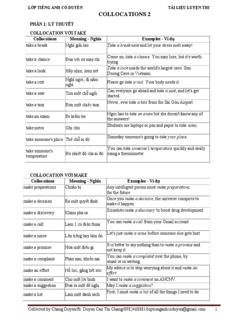 Collocations 2: Phần 1: Lý Thuyết Collocation Với Take Collocations ...