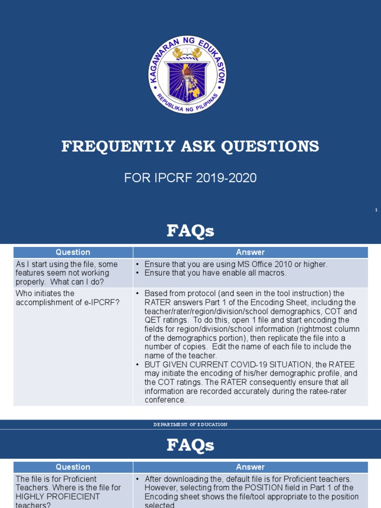 Frequently Ask Questions: FOR IPCRF 2019-2020 | PDF | Computing