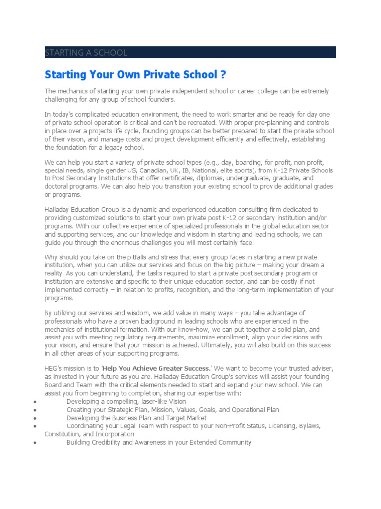 Starting Your Own Private School ? | PDF | Schools | Nonprofit Organization