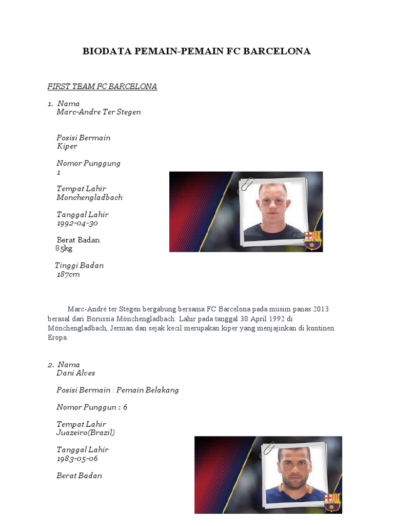 Biodata Pemain Bola | PDF