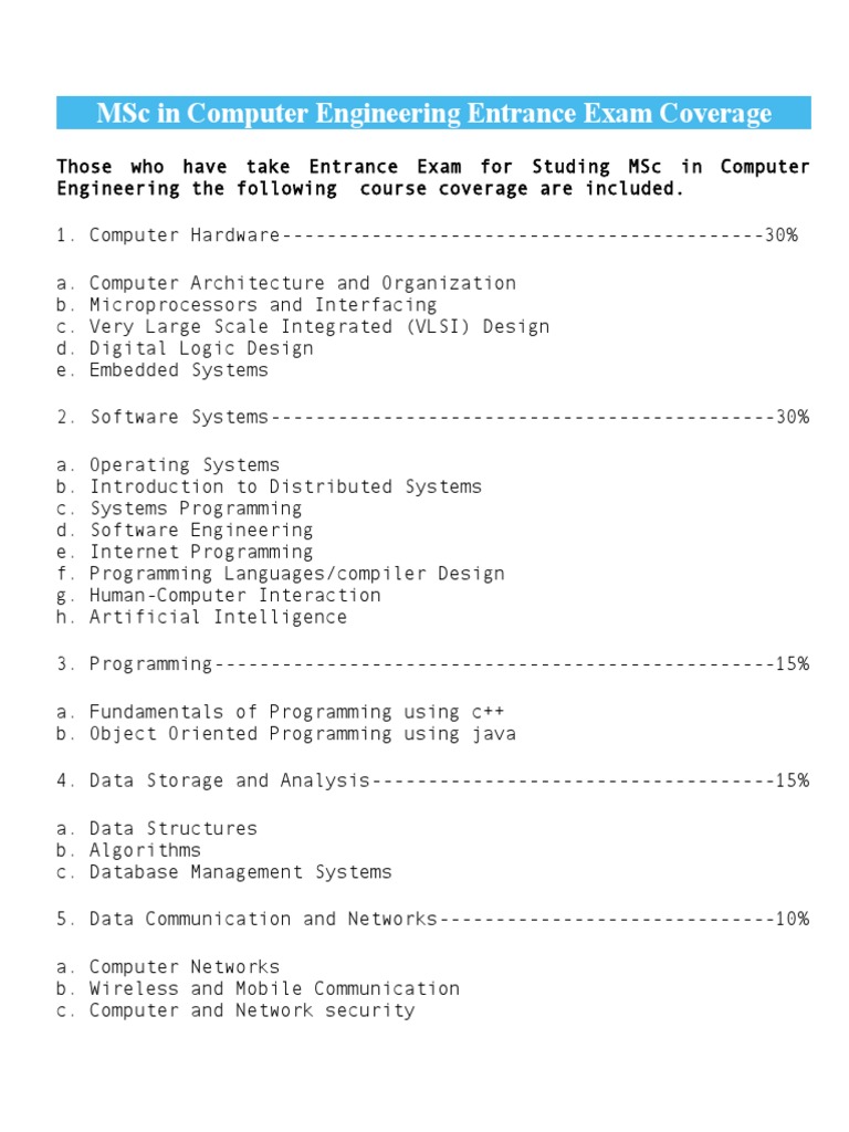 MSc Computer Engineering Exam Topics | PDF