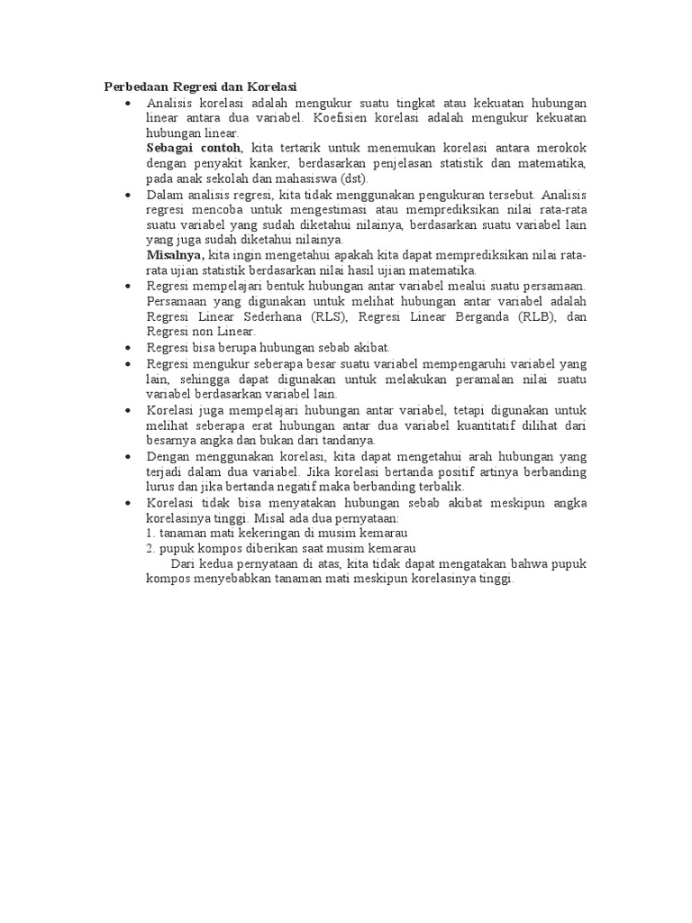 Perbedaan Regresi Dan Korelasi | PDF