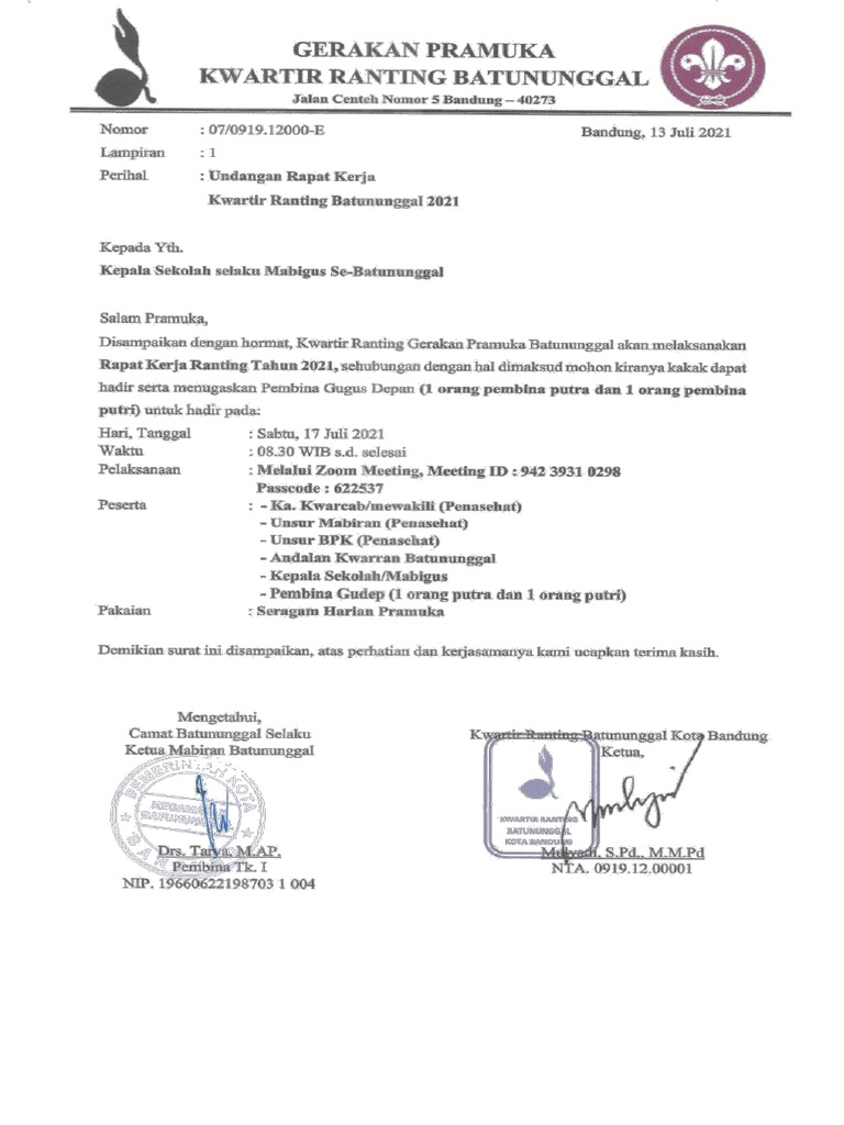 Surat Undangan Raker Gugus Depan | PDF