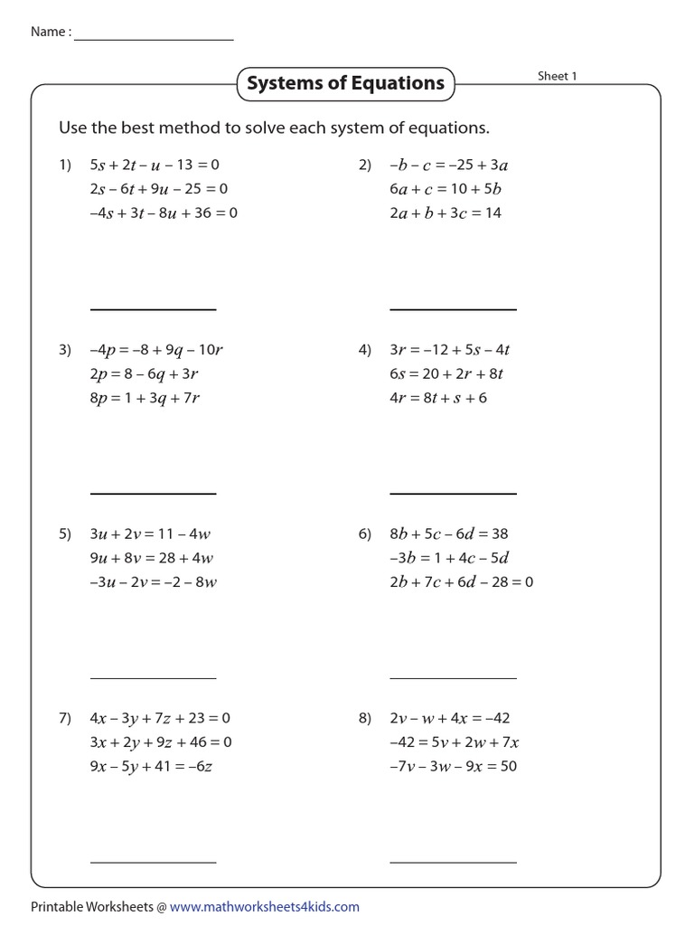 Systems of Equations: Use The Best Method To Solve Each System of ...
