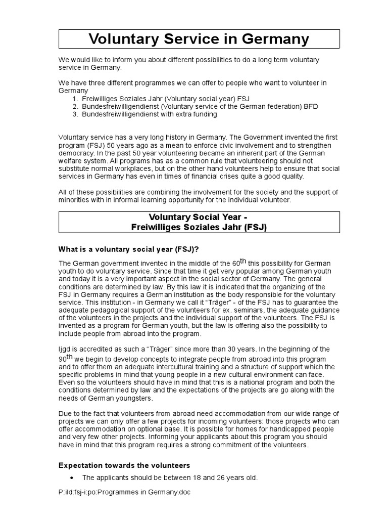 Voluntary Service in Germany: Voluntary Social Year - Freiwilliges ...