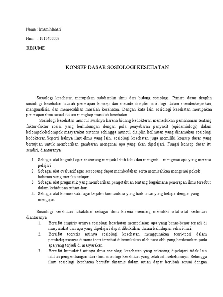 Konsep Dasar Sosiologi Kesehatan Pdf