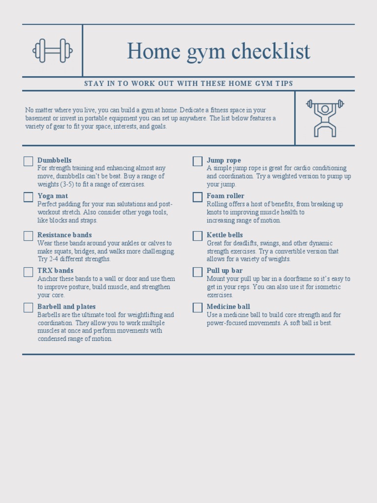 Home Gym Checklist: Stay in To Work Out With These Home Gym Tips | PDF