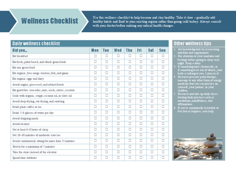 Wellness Checklist | PDF | Foods | Food And Drink