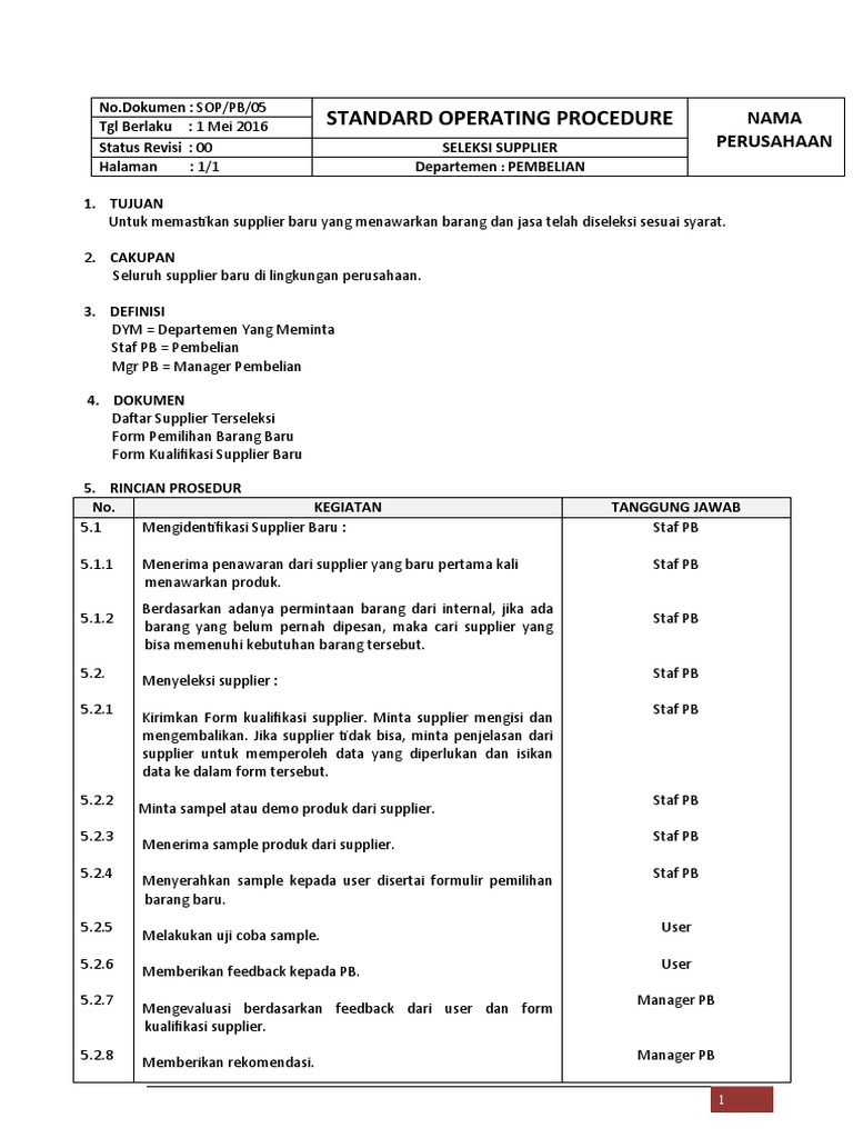 SOP Seleksi Supplier | PDF