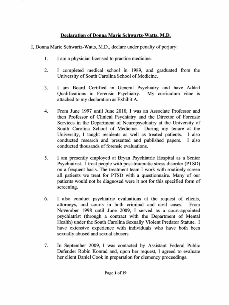 Mitigation Declaration For Daniel Wayne Cook | PDF | Psychiatrist ...