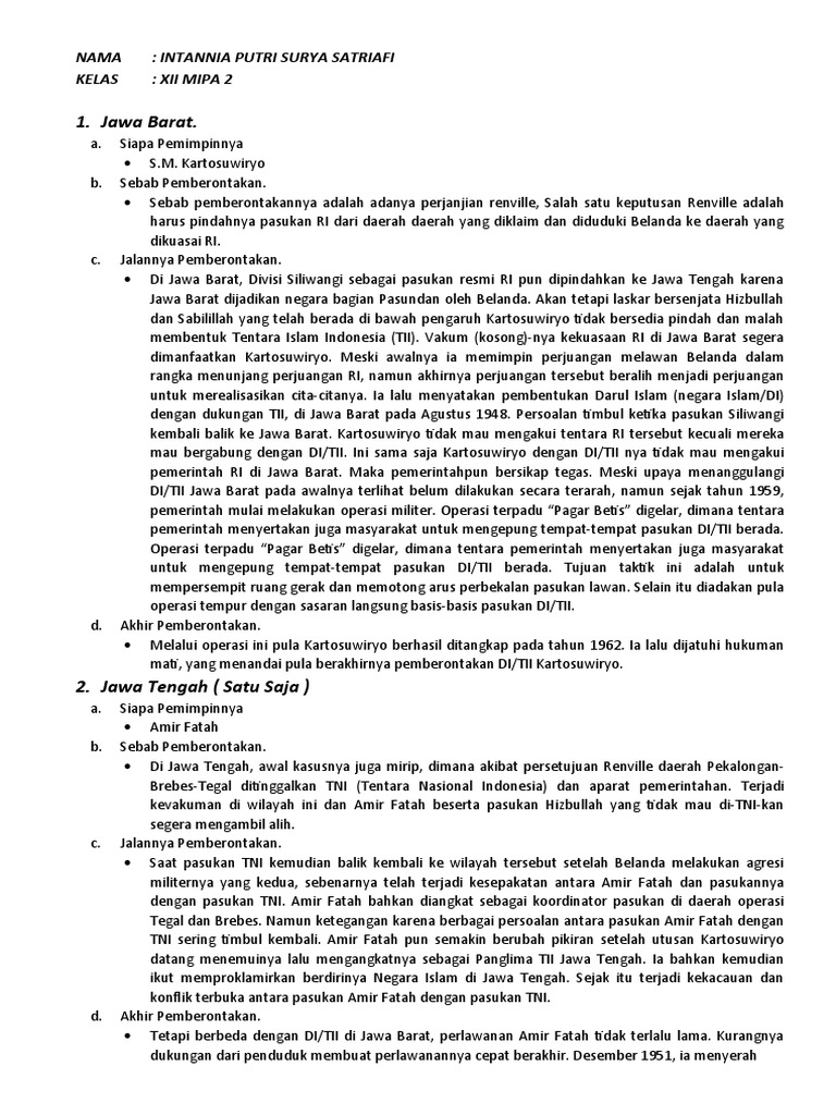 Pemberontakan Darul Islam/Tentara Islam Indonesia di Indonesia | PDF