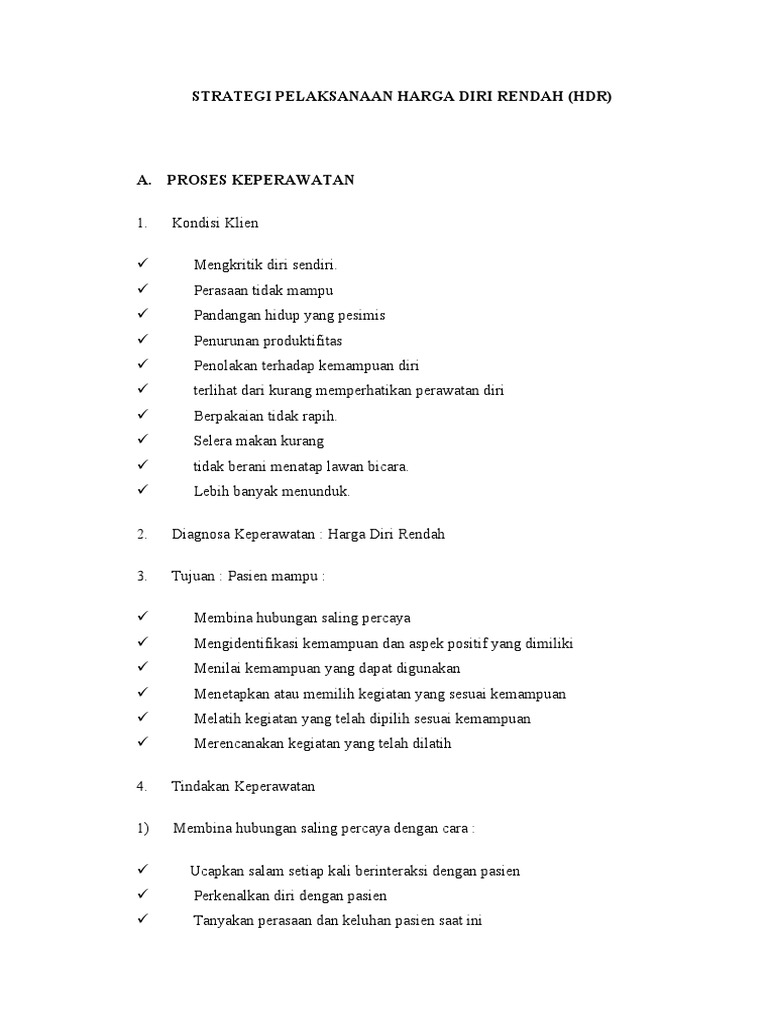Strategi Pelaksanaan Harga Diri Rendah (HDR) | PDF