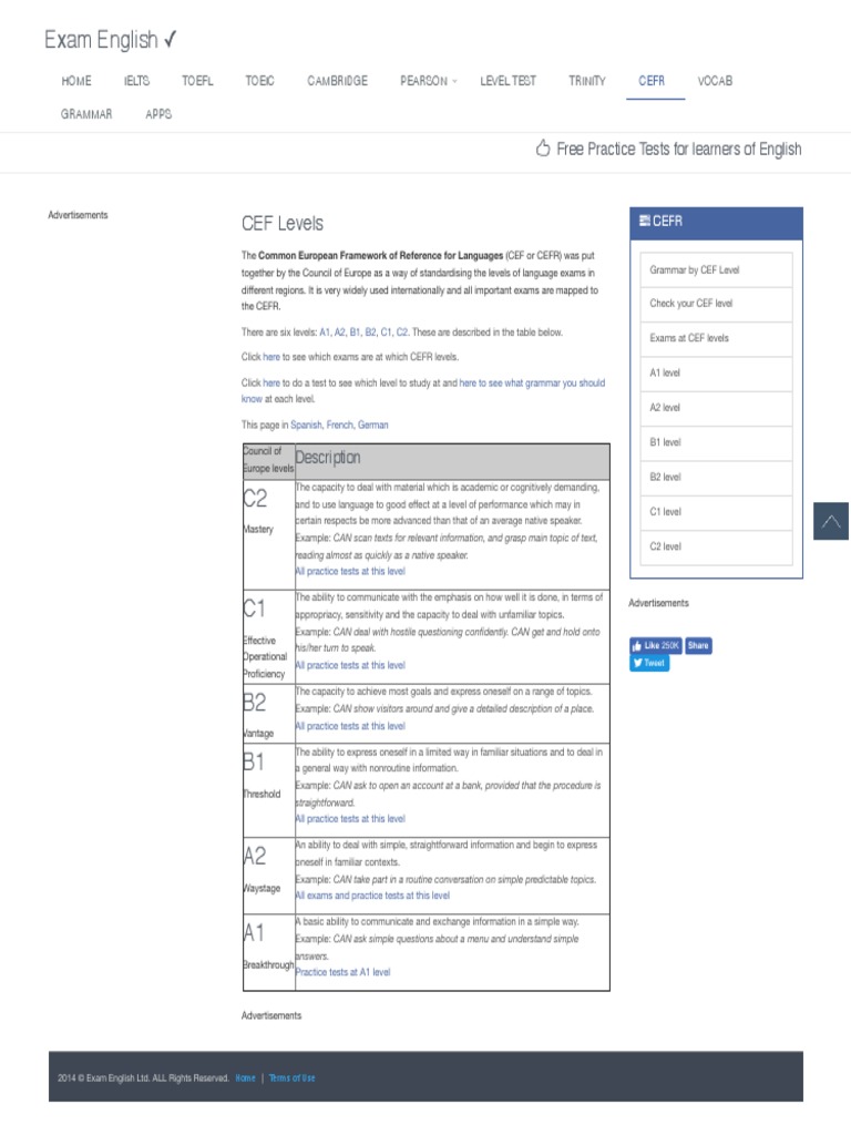 Common European Framework of Reference For Languages (CEFR) - English ...
