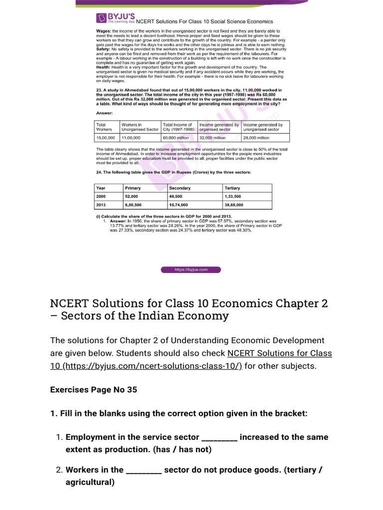 NCERT Solutions For Class 10 Economics Social Science Chapter 2 Sectors ...