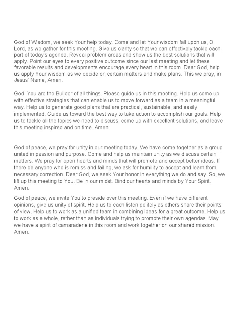 Prayer For Meeting | PDF | Prayer | Religious Behaviour And Experience