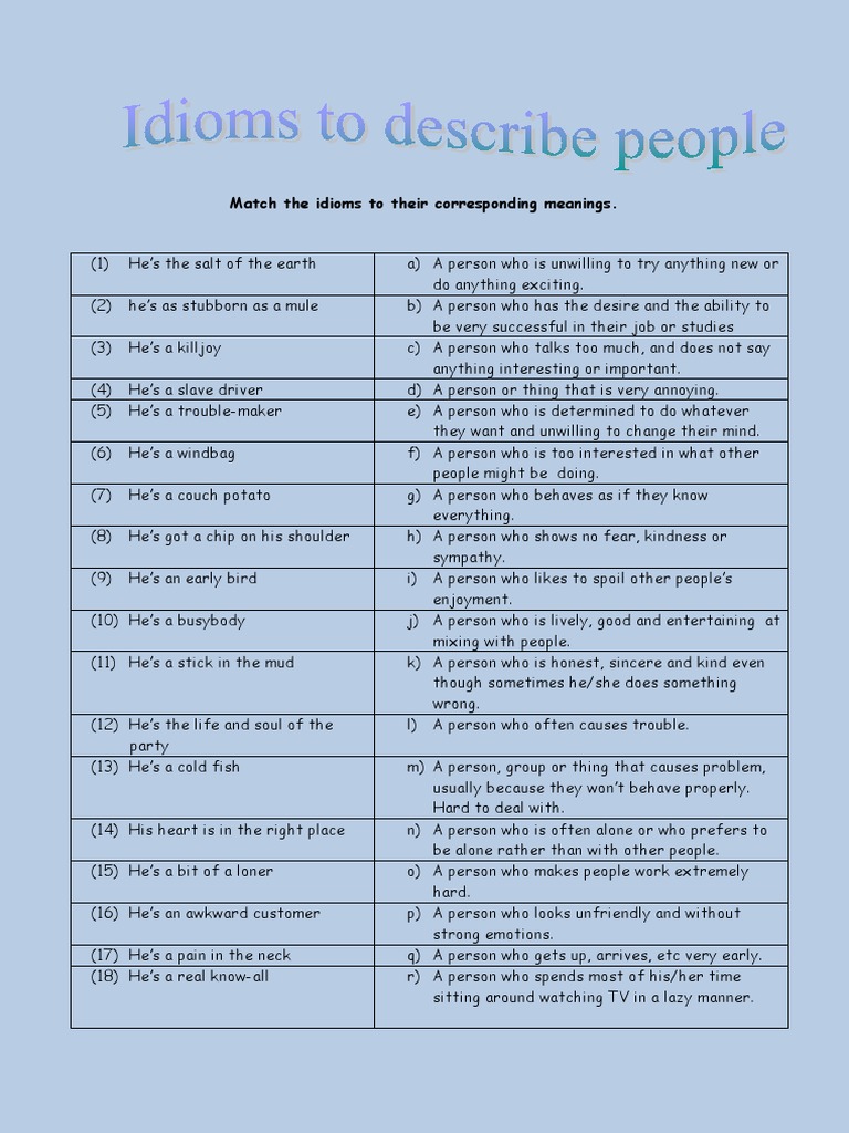 Match The Idioms To Their Corresponding Meanings | PDF