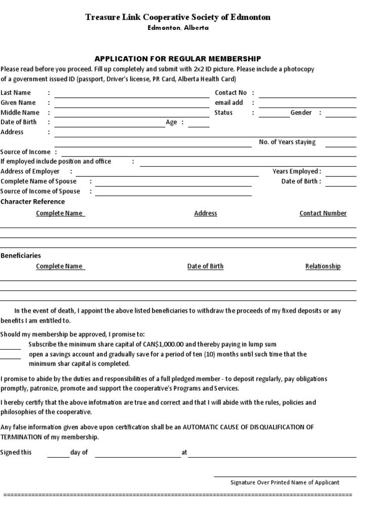 Treasure Link Membership Application Form | PDF | Government