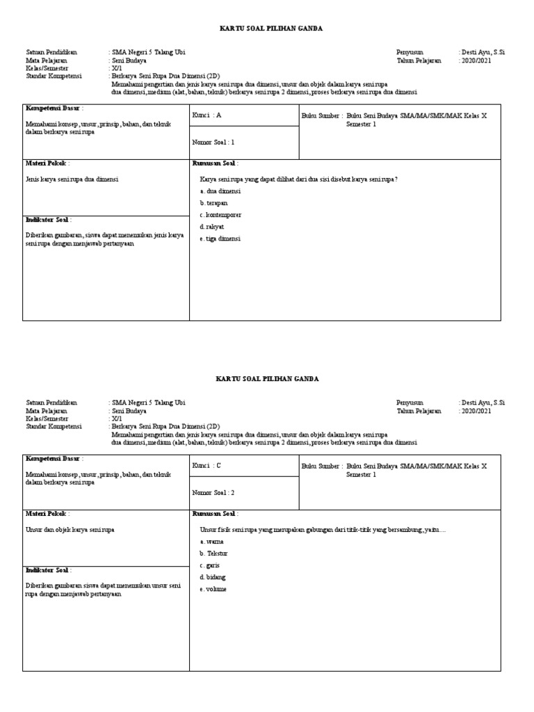 Kartu Soal SBK X | PDF