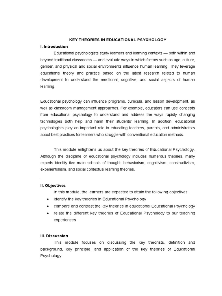 Five Foundational Theories of Educational Psychology: A Comparison of ...