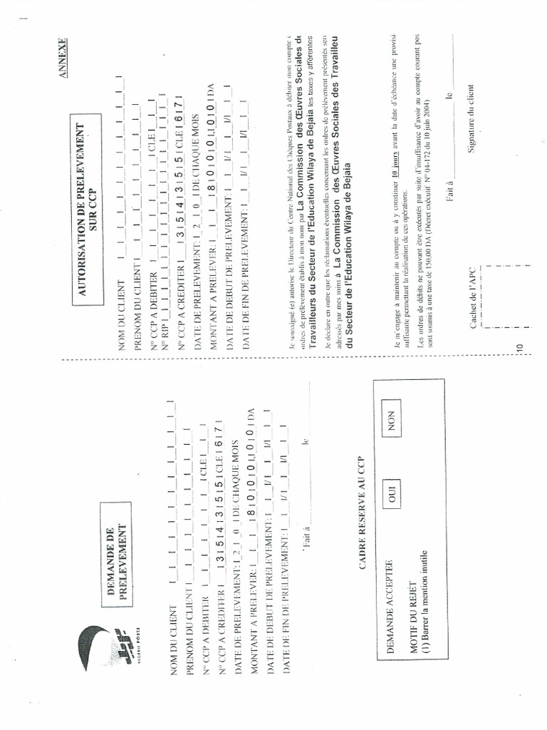 Autorisation de Prélèvement Sur CCP 4000 6000 8000 Et 10000DA 1 | PDF