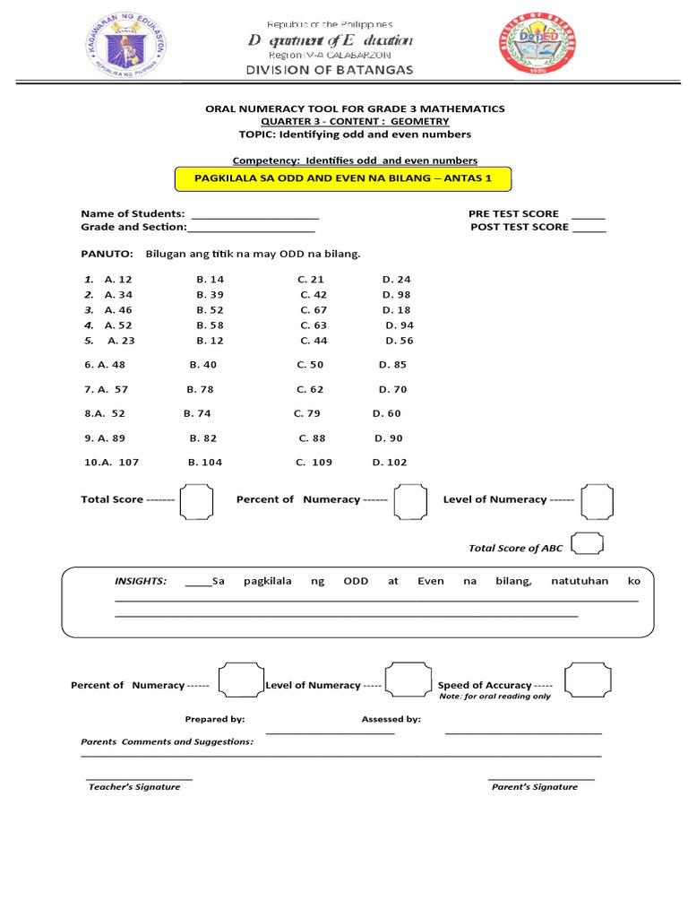 Identifying Odd and Even Numbers | PDF | Learning | Cognition
