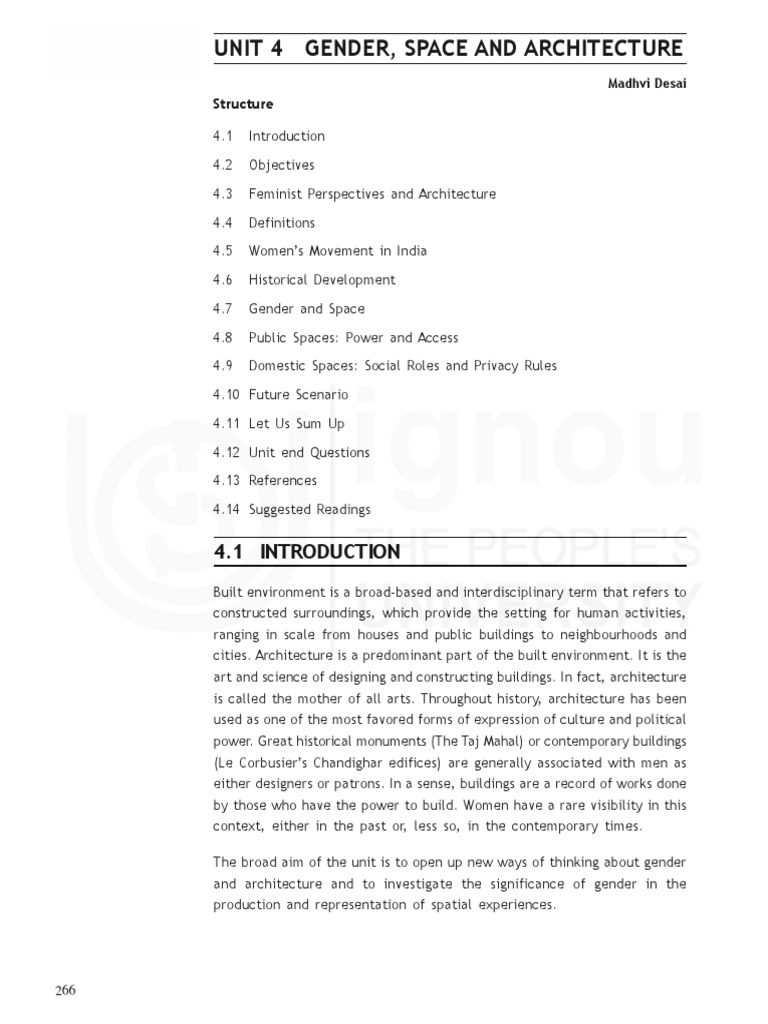 Unit-4 Gender Space and Architecture | PDF | Feminism | Gender Studies