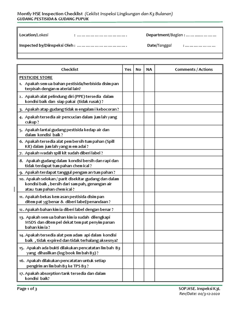 005c. Form Inspeksi Pestisida Dan Pupuk | PDF | Sains & Matematika ...