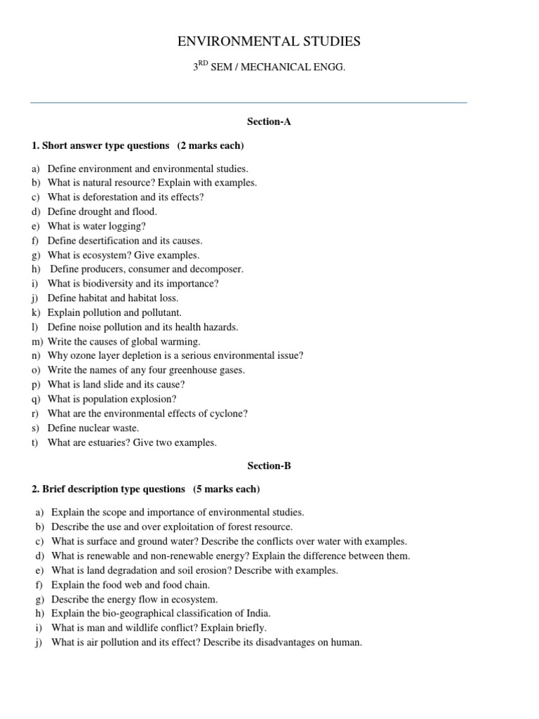 Envirnomental Studies Question Bank (3rd Mech) | PDF | Foreign Language ...
