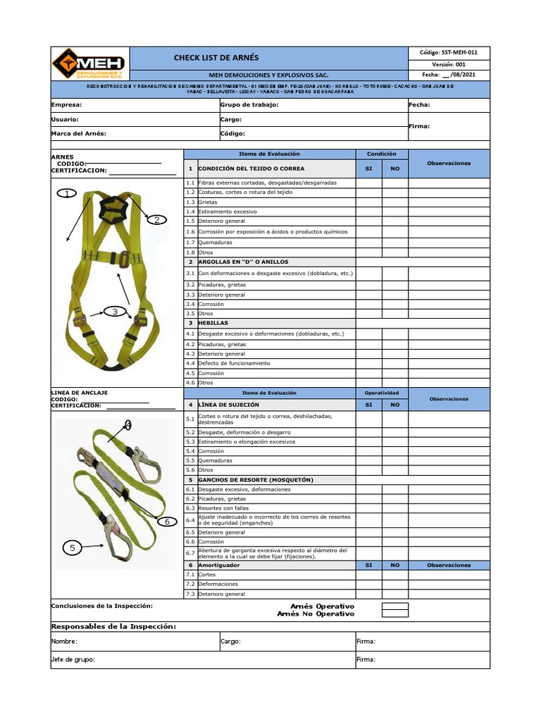 Sst-Meh-011 - Check List de Arnes | PDF | Corrosión Sst-Meh-011 - Check List de Arnes | PDF | Corrosión