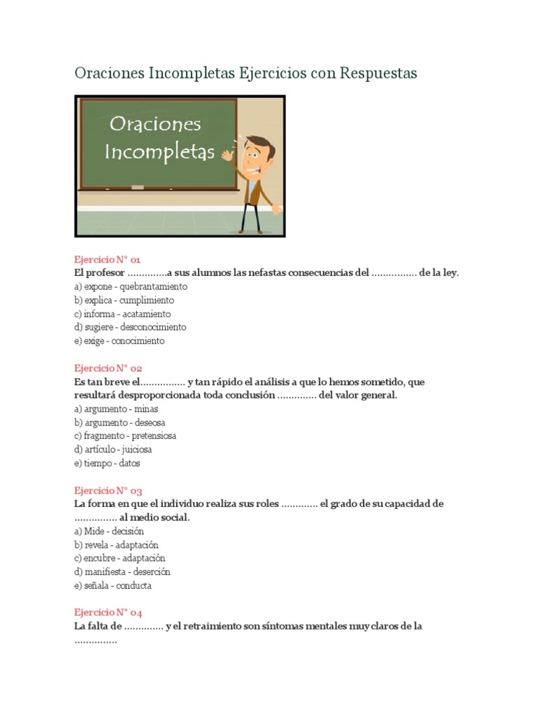 Oraciones Incompletas Ejercicios Con Respuestas | PDF