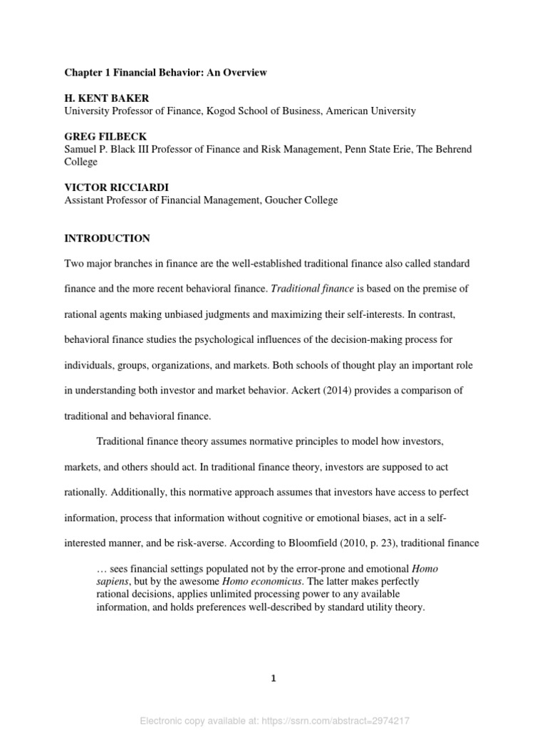 Chapter 1 Financial Behavior An Overview | PDF | Behavioral Economics ...