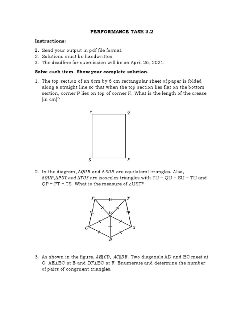 Geometry Performance Task Solutions | PDF