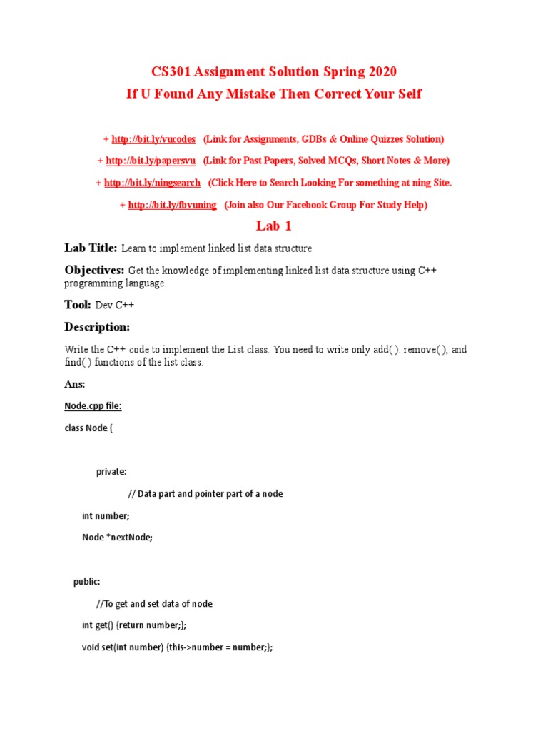 CS301 Assignment No 01 Solution Spring 2020 | PDF | C++ | Pointer (Computer Programming)