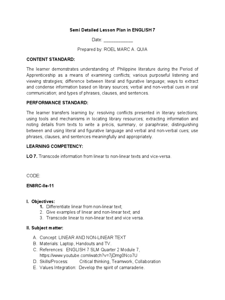 English 7: Linear vs Non-Linear Text | PDF | Educational Assessment ...