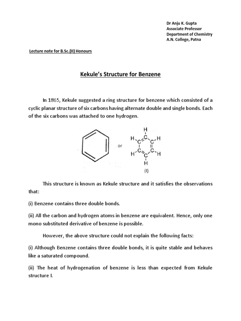 Anju Gupta B.SC - II Kekule Structure For Benzene | PDF