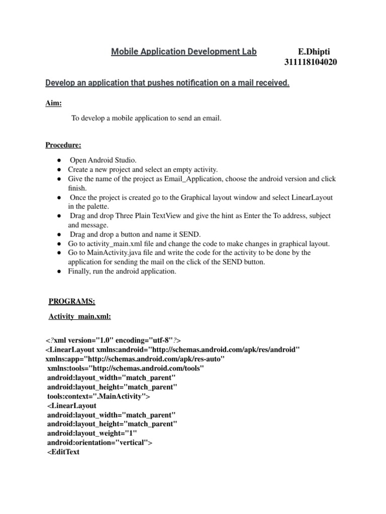 EMAIL - MAD Lab Model Exam (311118104020) | PDF | Android (Operating System) | Application Software