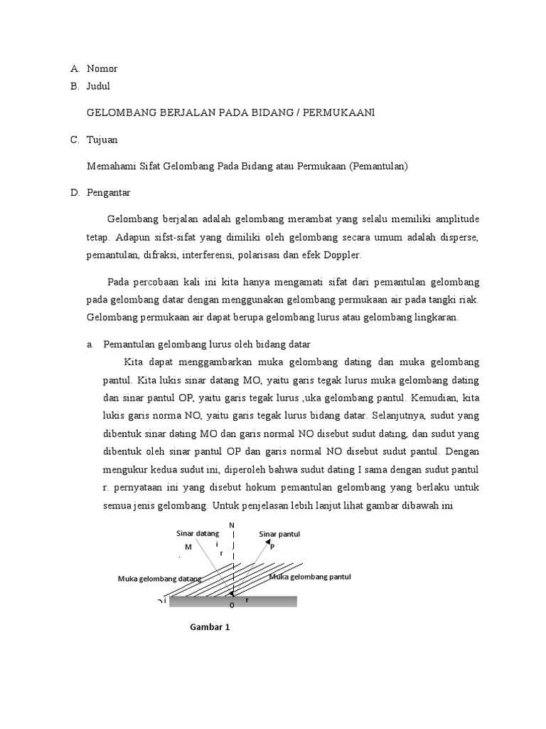 Instruksi Praktikum (Gelombang Merambat Pada Bidang Datar) Tangki Riak ...