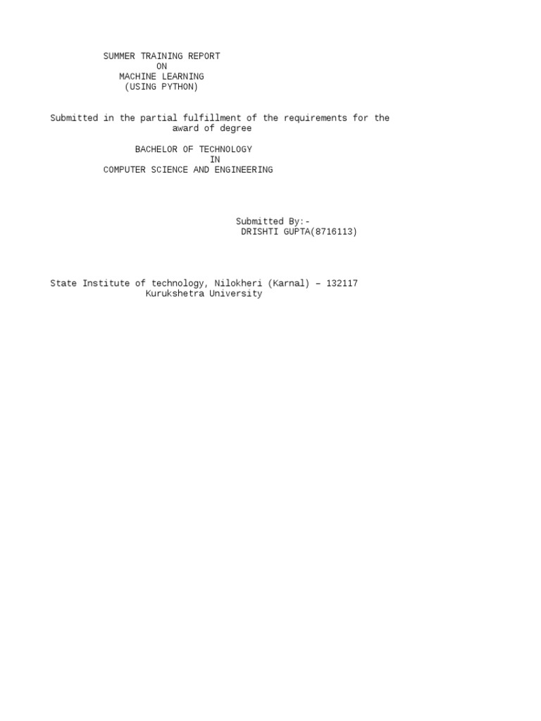 Summer Training Report | PDF | Python (Programming Language) | Machine ...