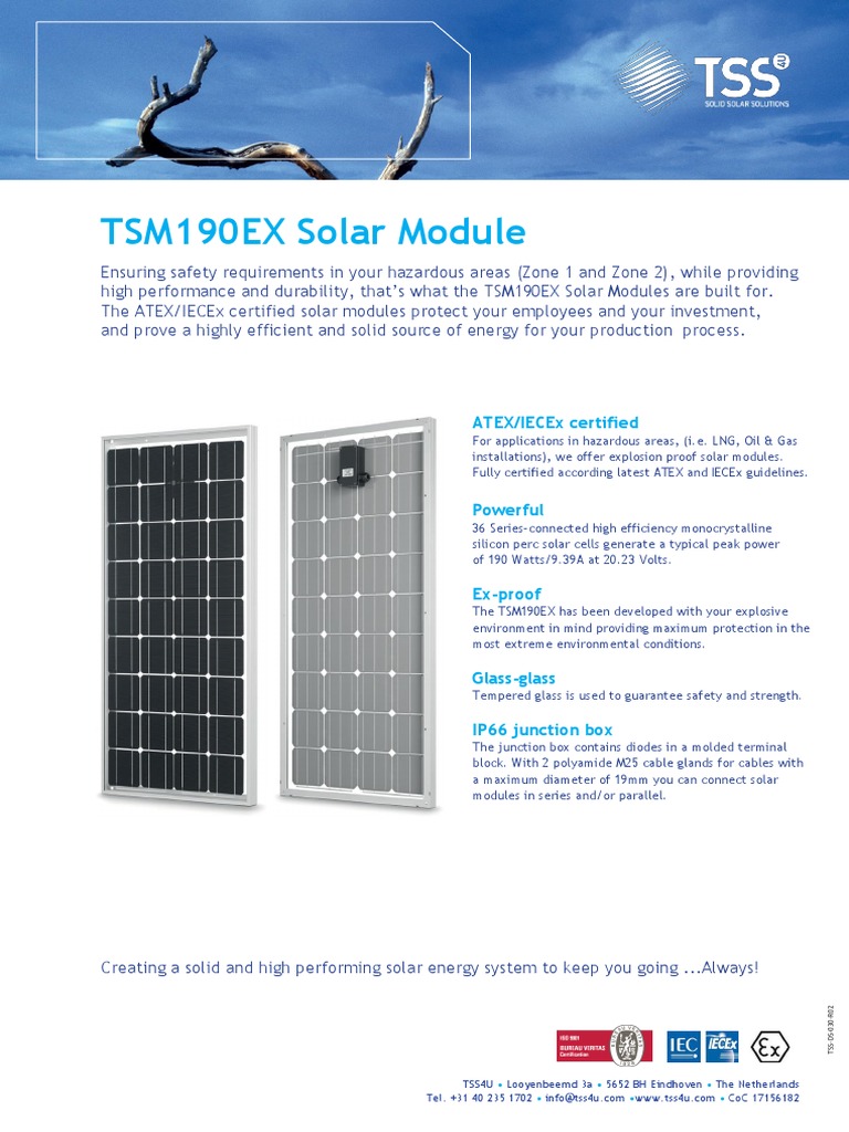 Tsm190Ex Solar Module: Atex/Iecex Certified | PDF | Solar Panel | Solar ...