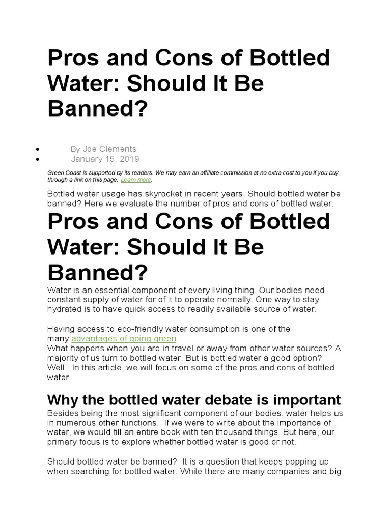 Pros and Cons of Bottled Water | PDF | Water | Bottled Water Pros and Cons of Bottled Water | PDF | Water | Bottled Water